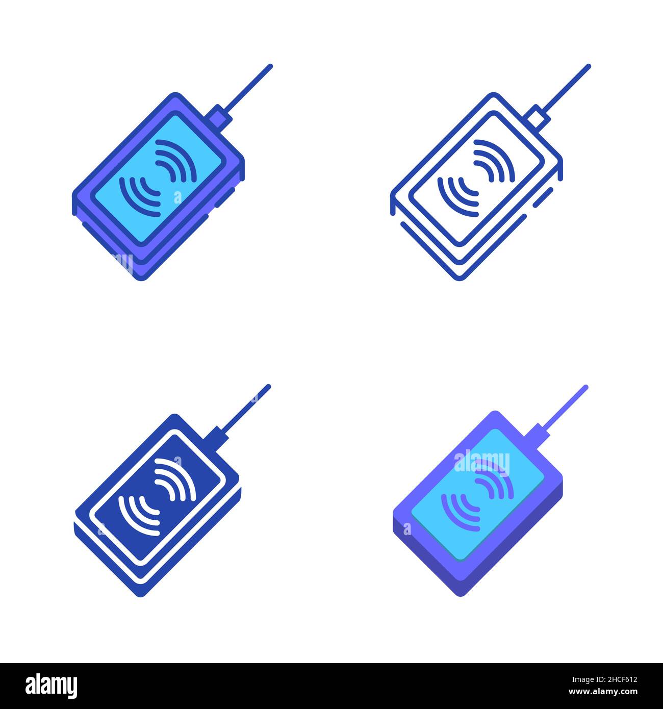 Neon electronic RFID or barcode scanner icon set in flat and line style ...