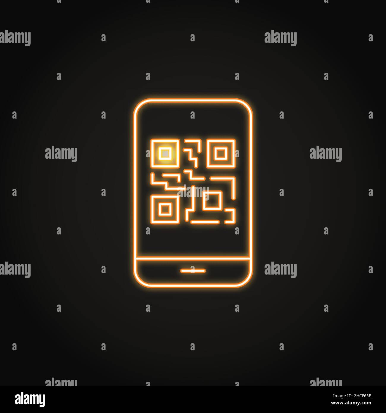 Neon mobile phone with qr code icon in line style. Identification ...