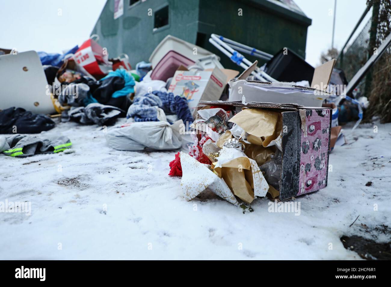 Here, waste is seen after Christmas at a recycling station, three days ...