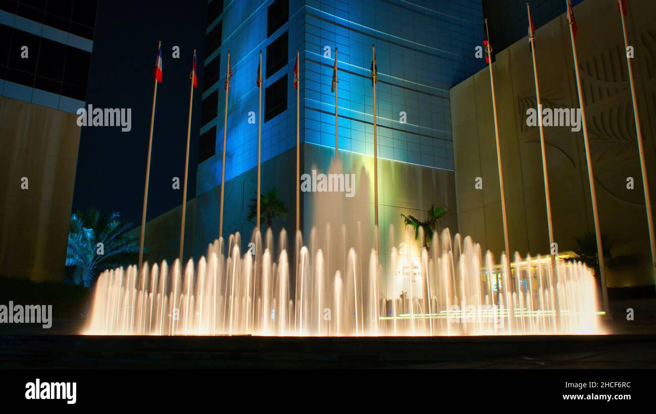 View of the night lights up the Hotel water fountain Stock Photo - Alamy