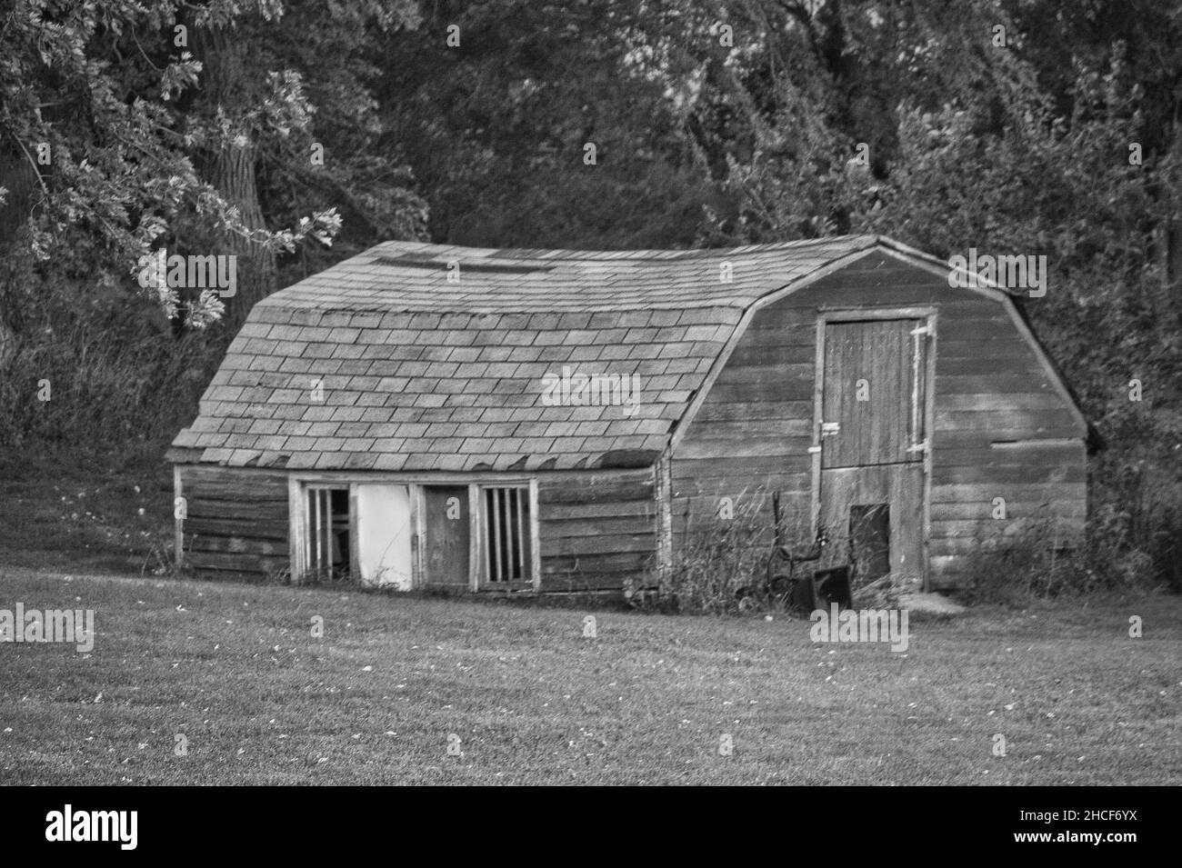Grayscale of an old shed in a farm Stock Photo - Alamy