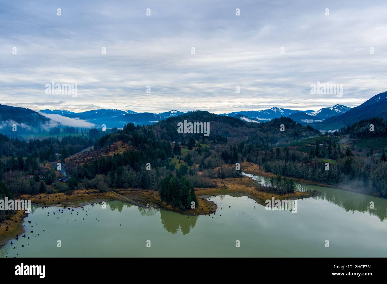 Alder lake and the Cascade Mountains of Washington State in December ...