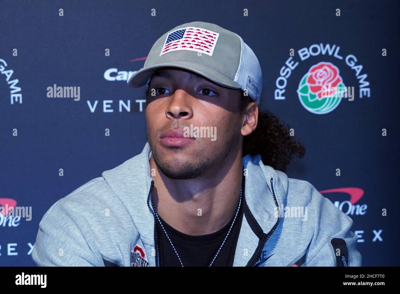 Ohio State Buckeyes linebacker Steele Chambers at a press conference ...