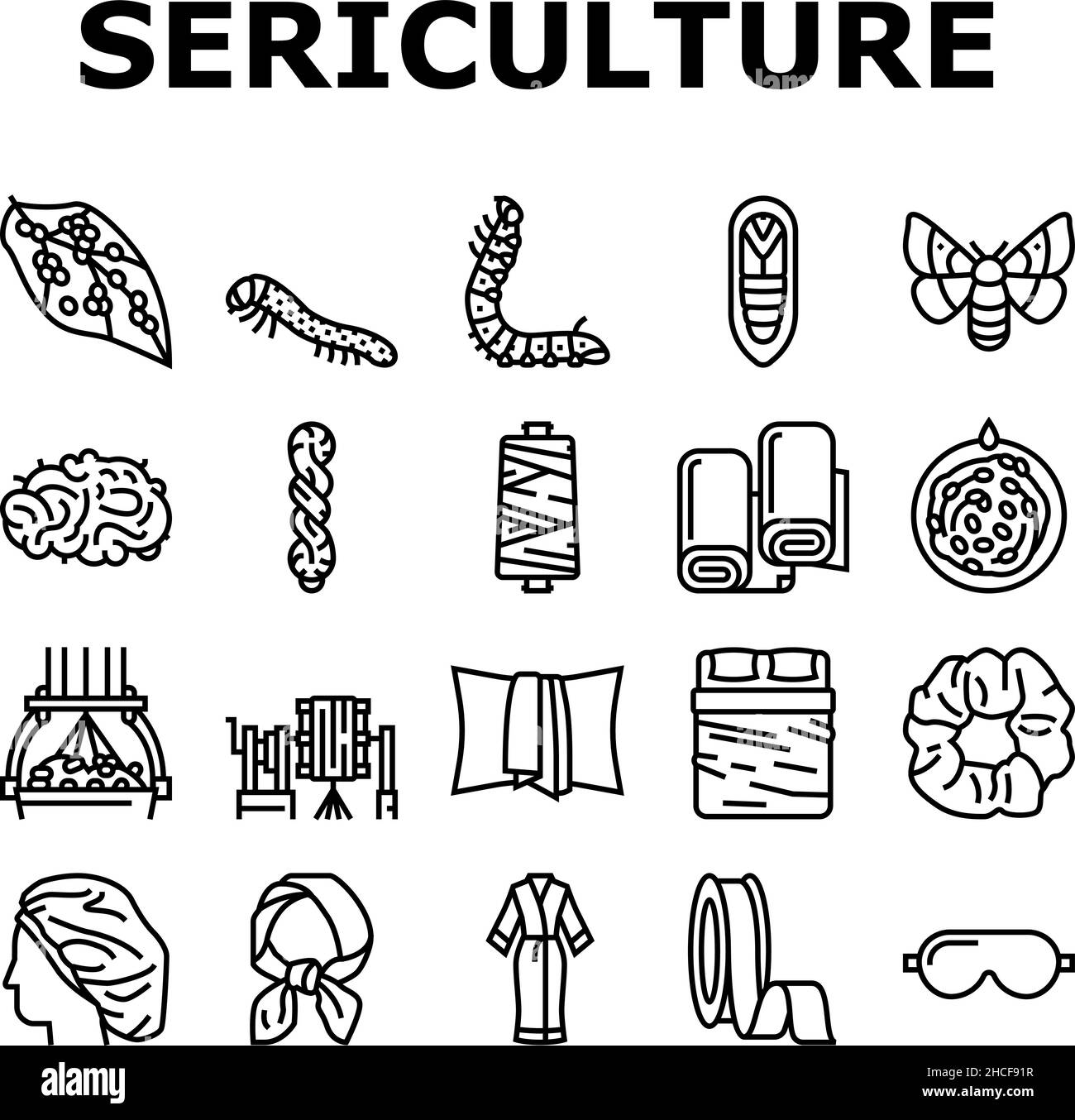 Sericulture Production Business Icons Set Vector Stock Vector Image ...