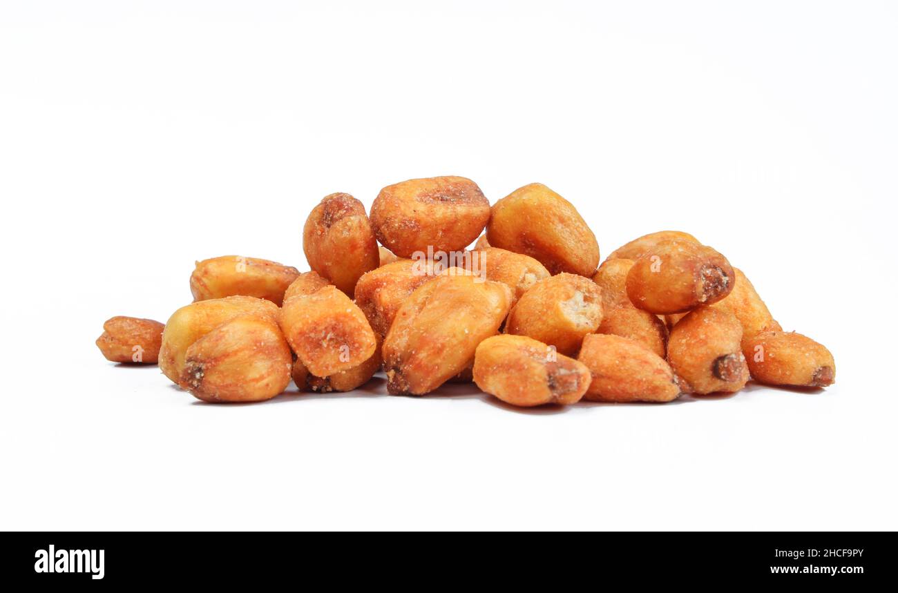 Pile of roasted corn seeds isolated on white background. Crunchy and ...