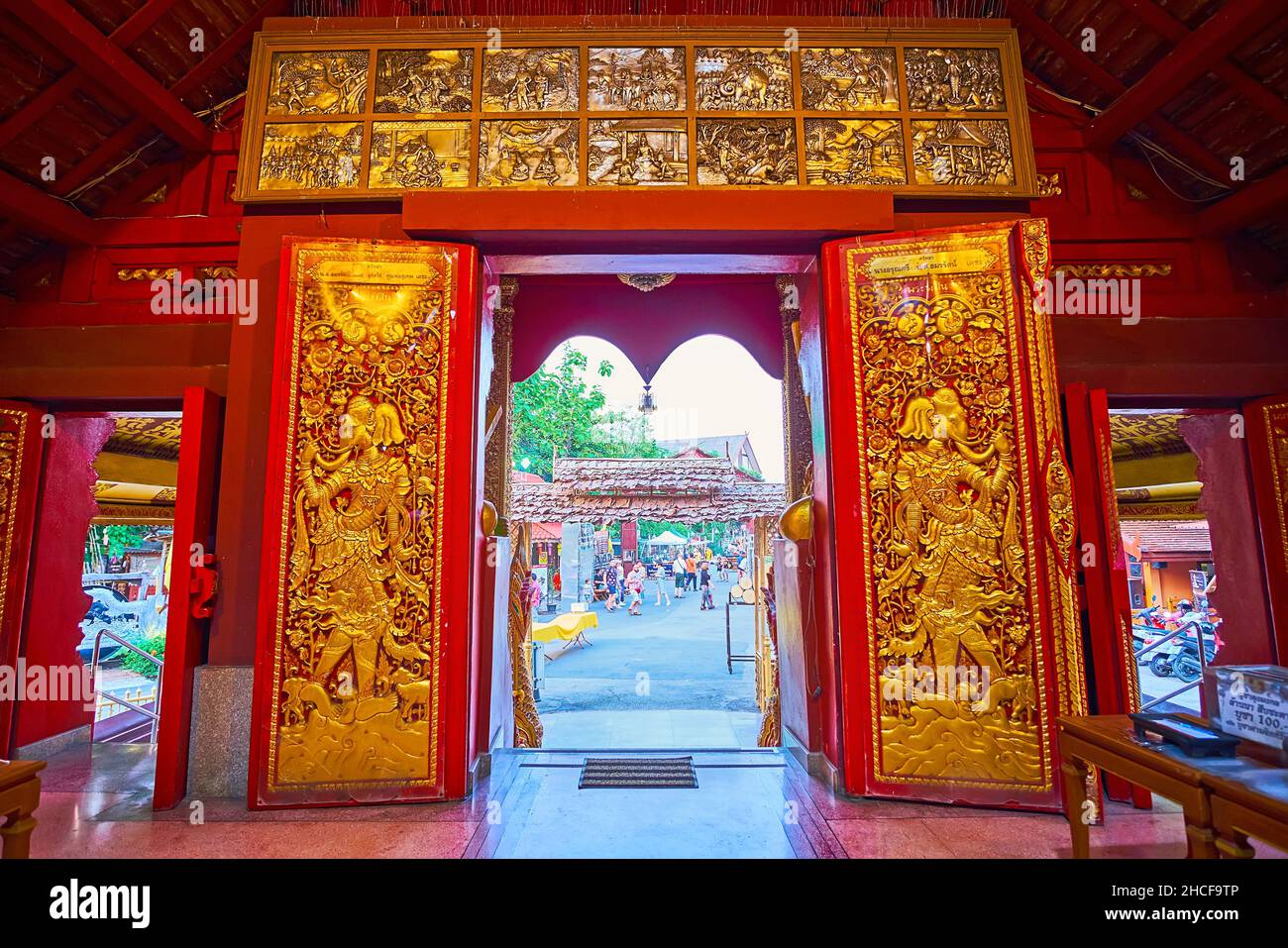 CHIANG MAI, THAILAND - MAY 4, 2019: The ornate red-gilt doors of Silver ...