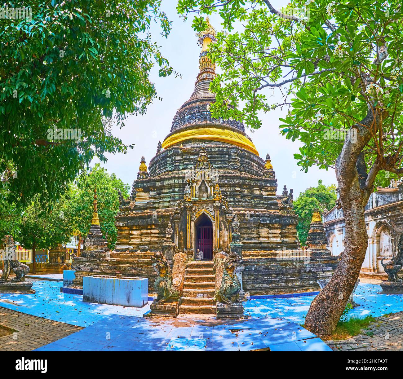 Historic Burmese-Shan Wat Pa Pao temple boasts ornate Chedi with relief ...