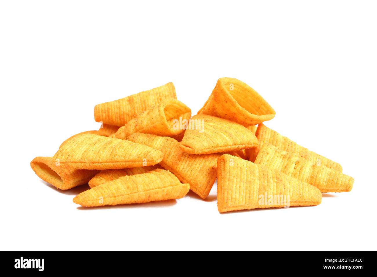 Portion of cone shaped snack isolated on white background. Tornado ...