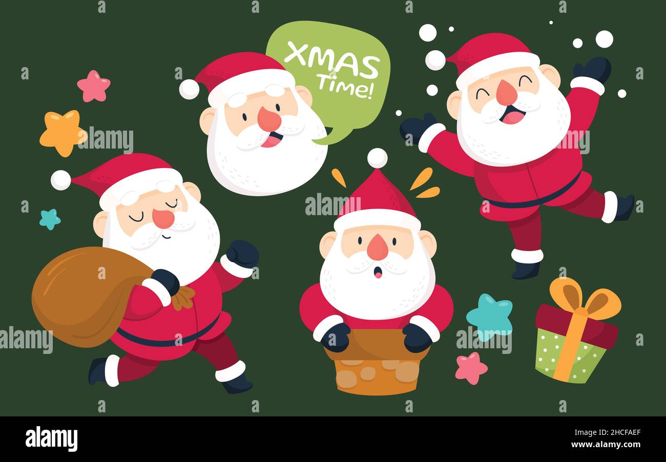 hand drawn flat santa claus characters collection abstract design ...
