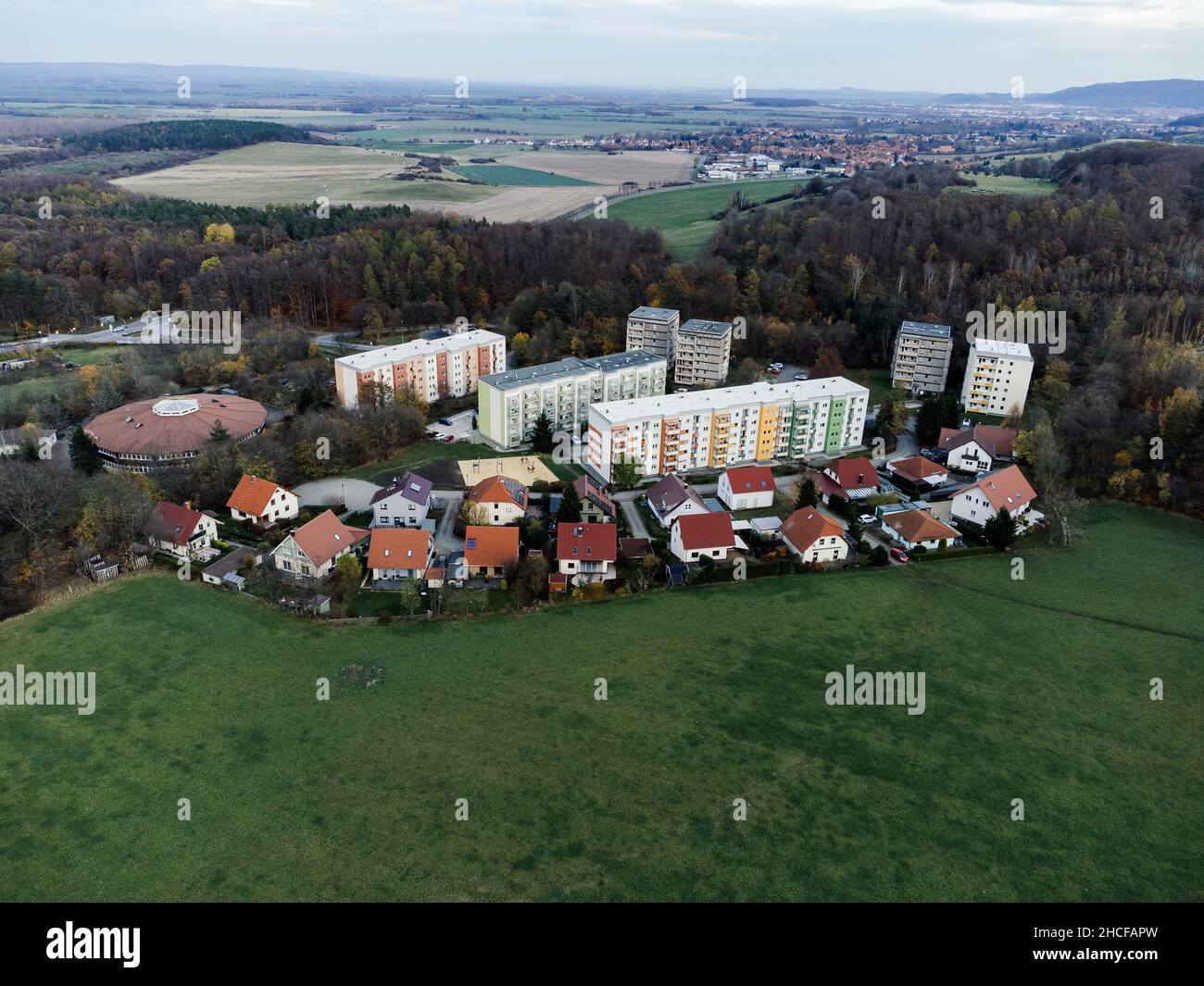 Drone shot of the Sonneberg town in Thuringia, Germany Stock Photo - Alamy
