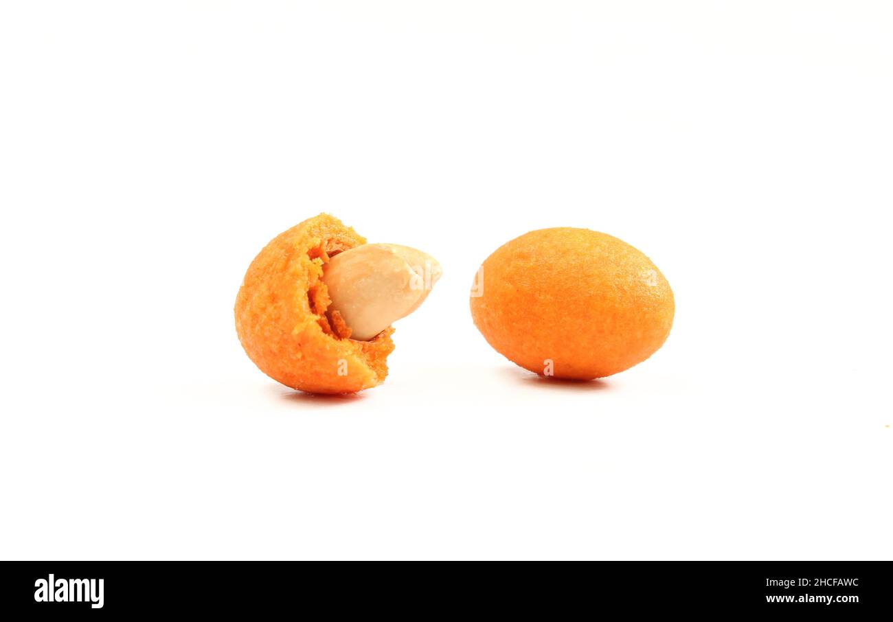 Peanuts covered in orange cheesy sauce. Salty snack product Stock Photo ...