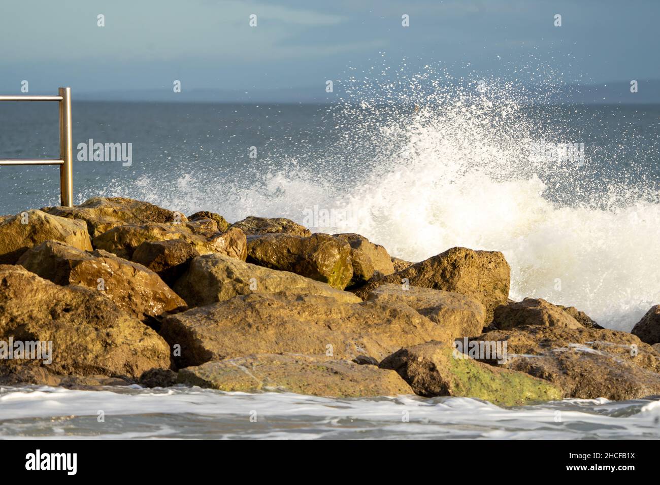 Waves Breaking Sandbanks UK December 2021 Stock Photo - Alamy