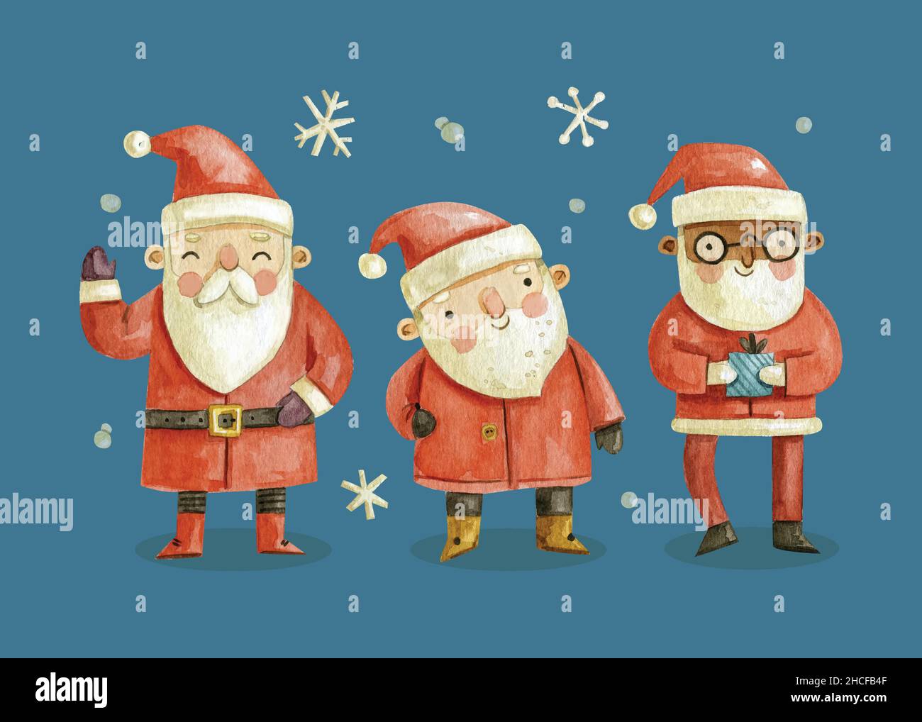watercolor santa claus characters collection abstract design vector ...