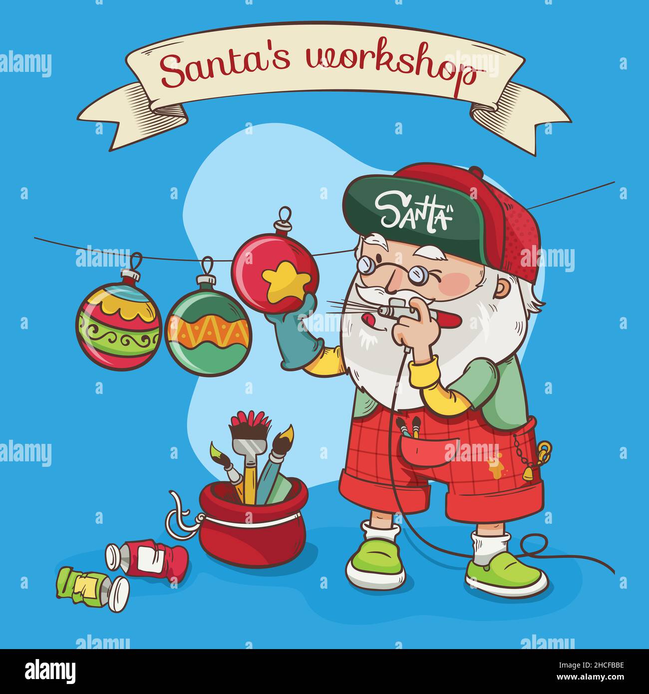 hand drawn santa s workshop abstract design vector illustration Stock ...