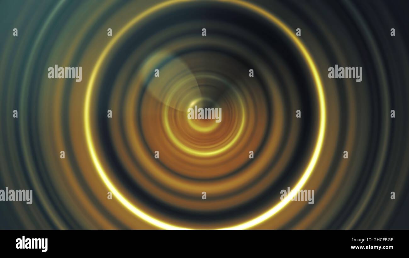 Yellow, red, and black sound waves, pulsating dance of circles and ...