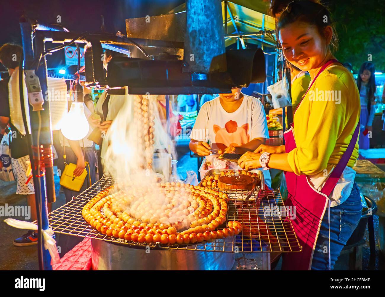 CHIANG MAI, THAILAND - MAY 4, 2019: The street grill stall with smoking ...