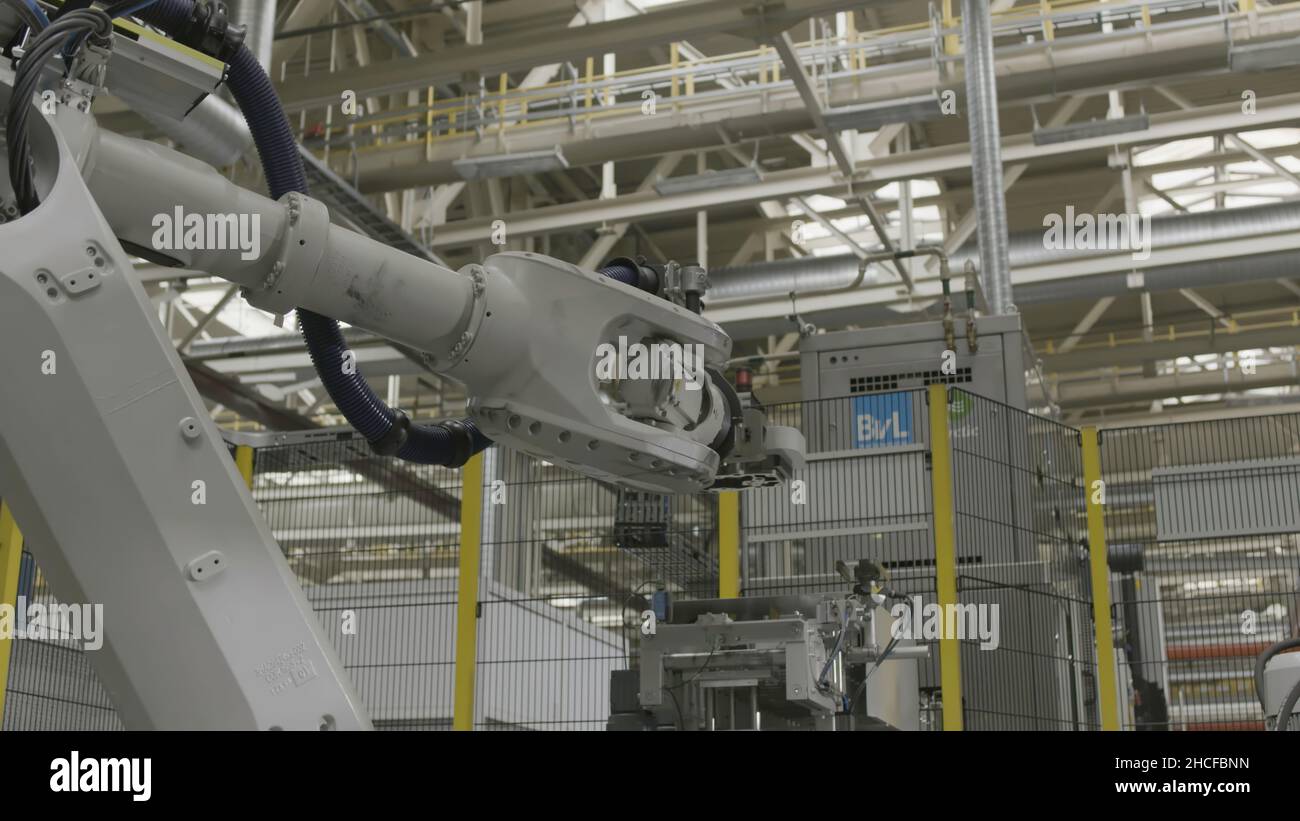 Modern technologies concept, new robot during assembling process ...