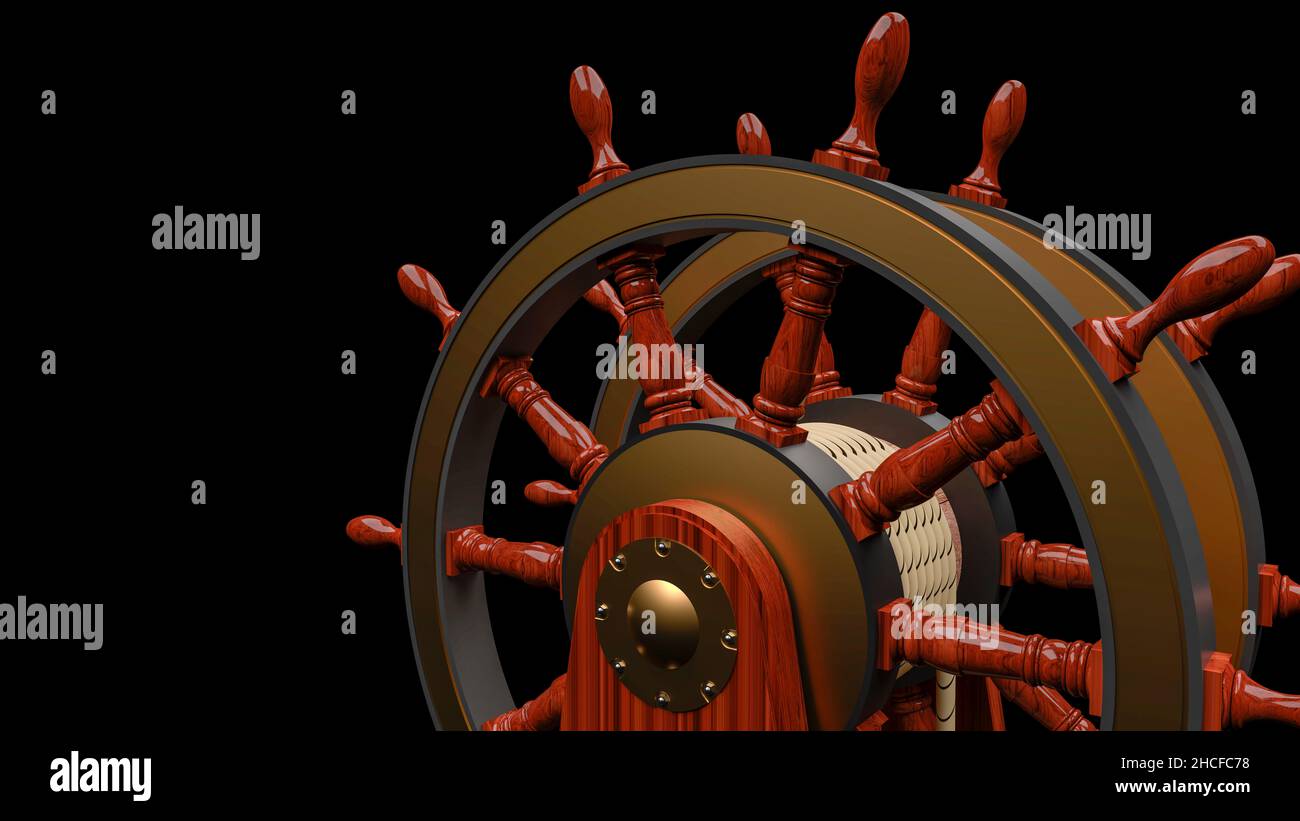 Double big ship's rudder made of wood and bronze parts. Helm ship used ...