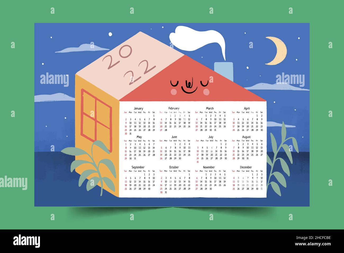 hand drawn 2022 calendar template abstract design vector illustration ...