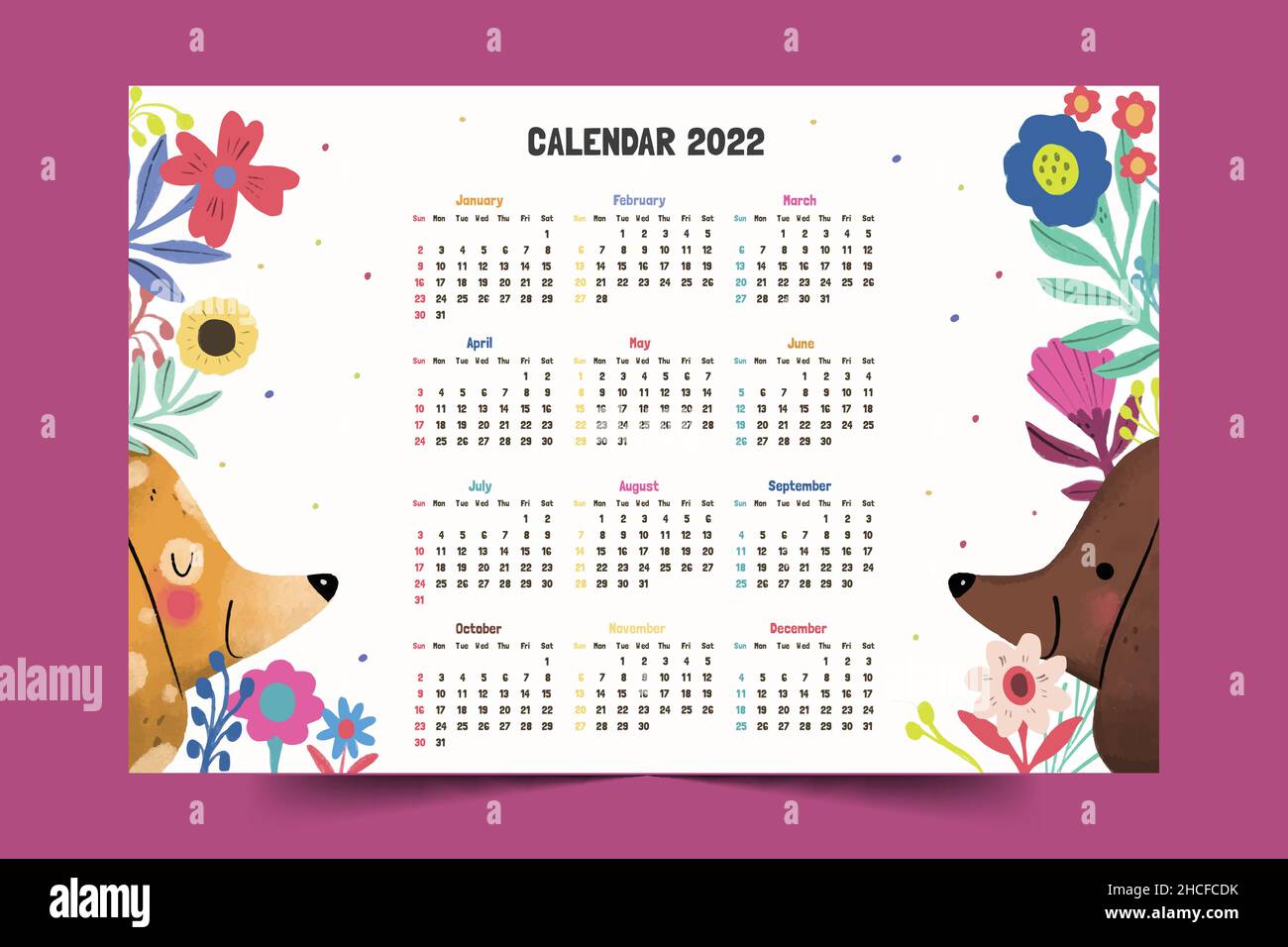 hand drawn 2022 calendar template abstract design vector illustration ...