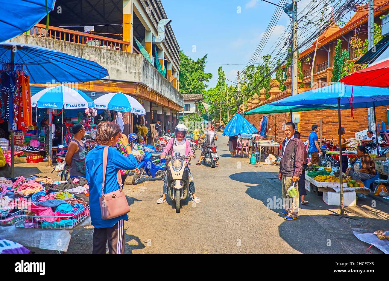 CHIANG MAI, THAILAND - MAY 4, 2019: The busy Pra Pok Clao road with ...