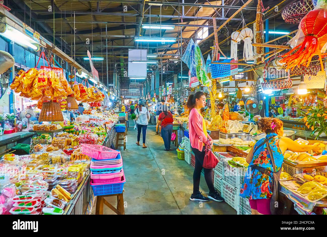 CHIANG MAI, THAILAND - MAY 4, 2019: Interior of Gate Market with lines ...
