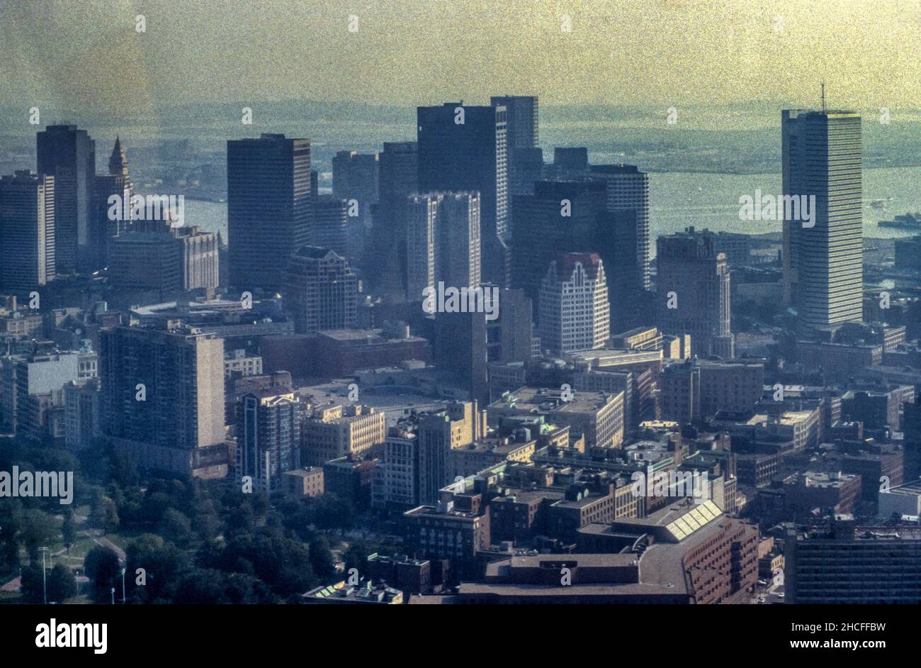 1990 archive image of the skyline of downtown Boston, Massachusetts ...