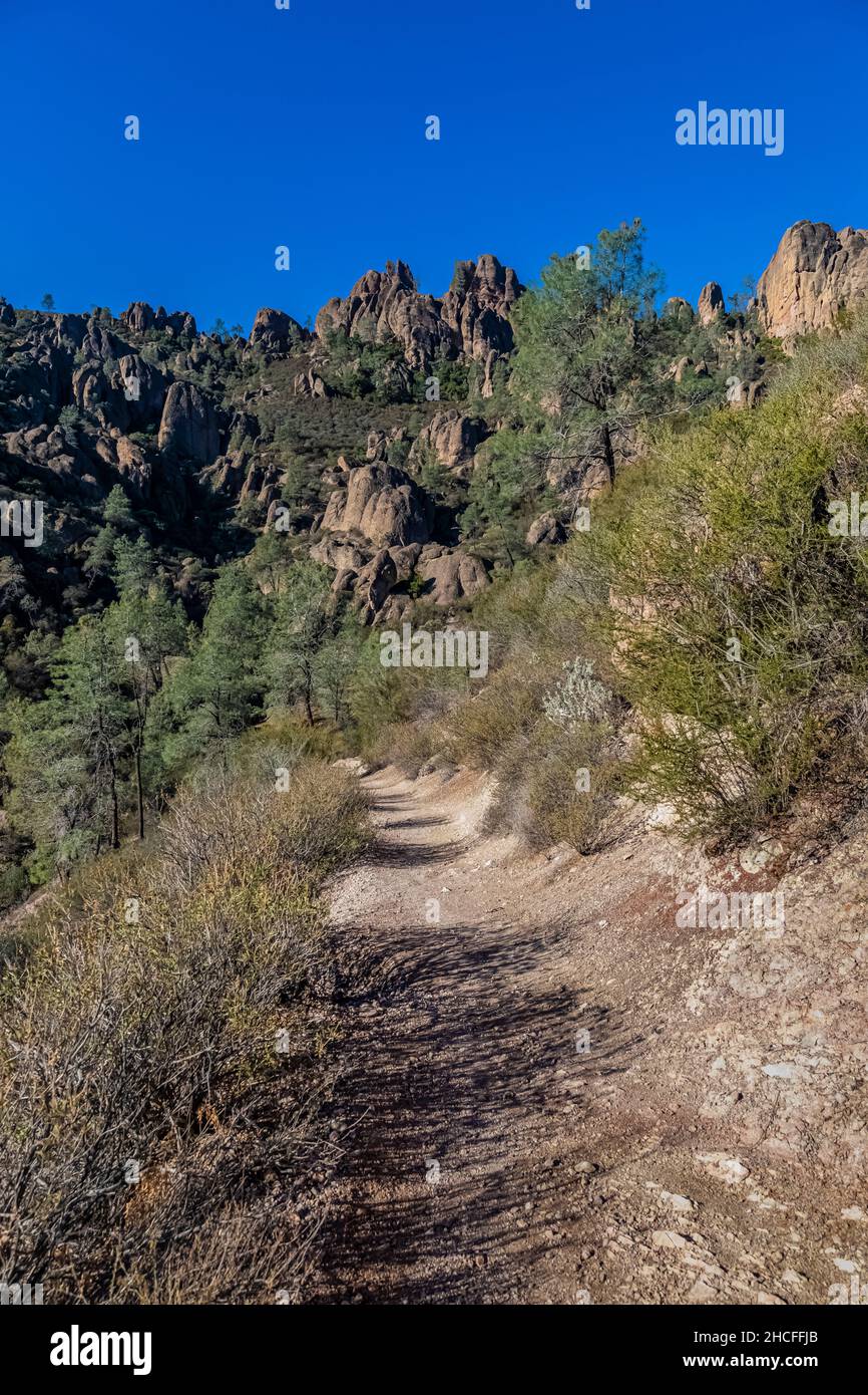Trail through Pinnacles Volcanic Formations, made of eroded volcanic ...