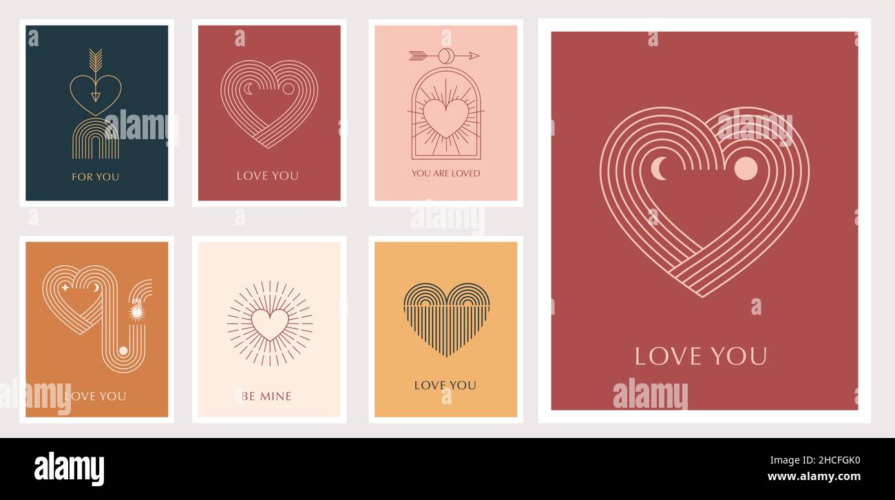 Minimalist Bohemian Valentine's day greeting cards, wall art prints ...
