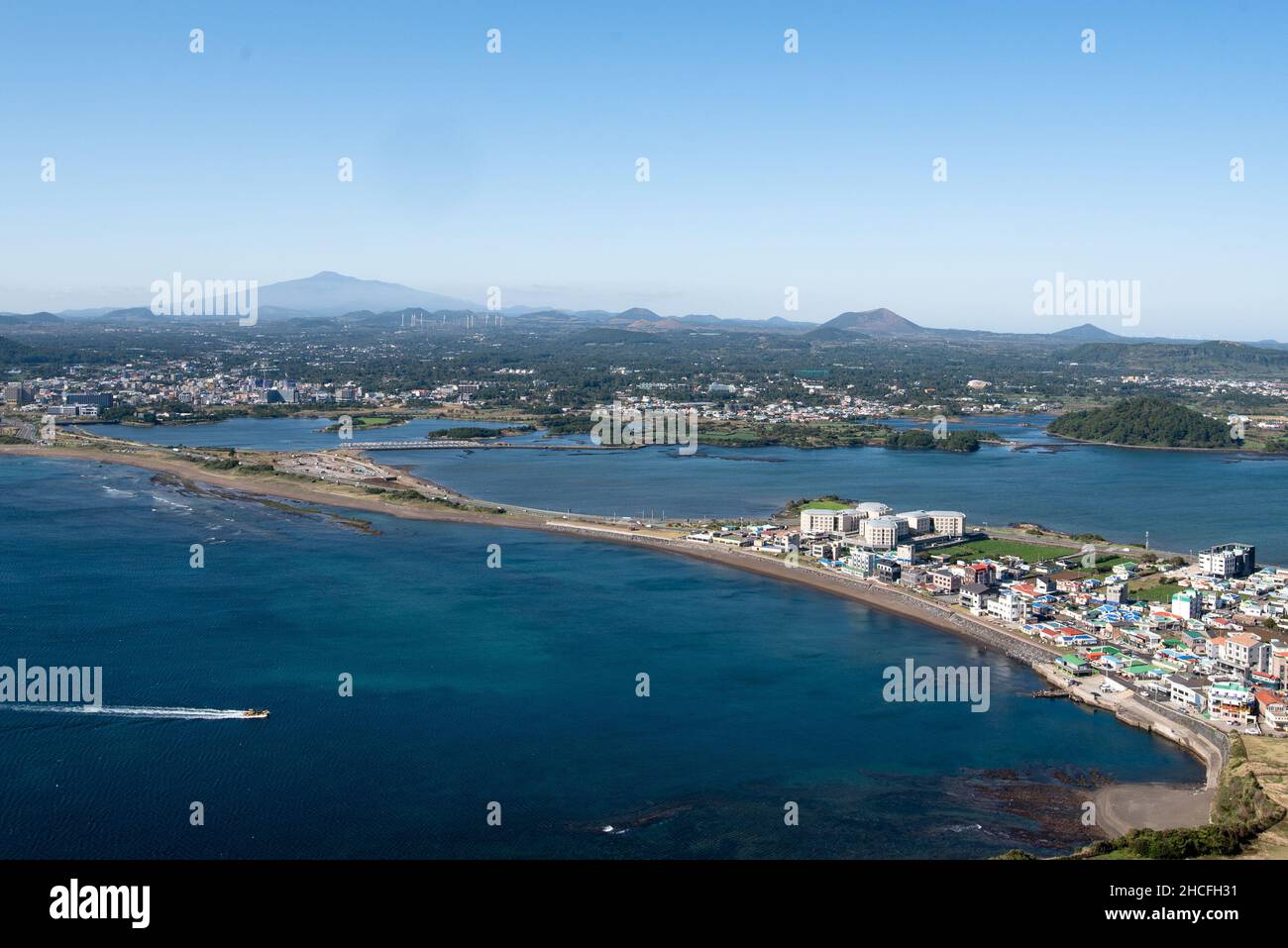 Aerial view of the water from the Seongsan Ilchulbong Summit on Jeju ...