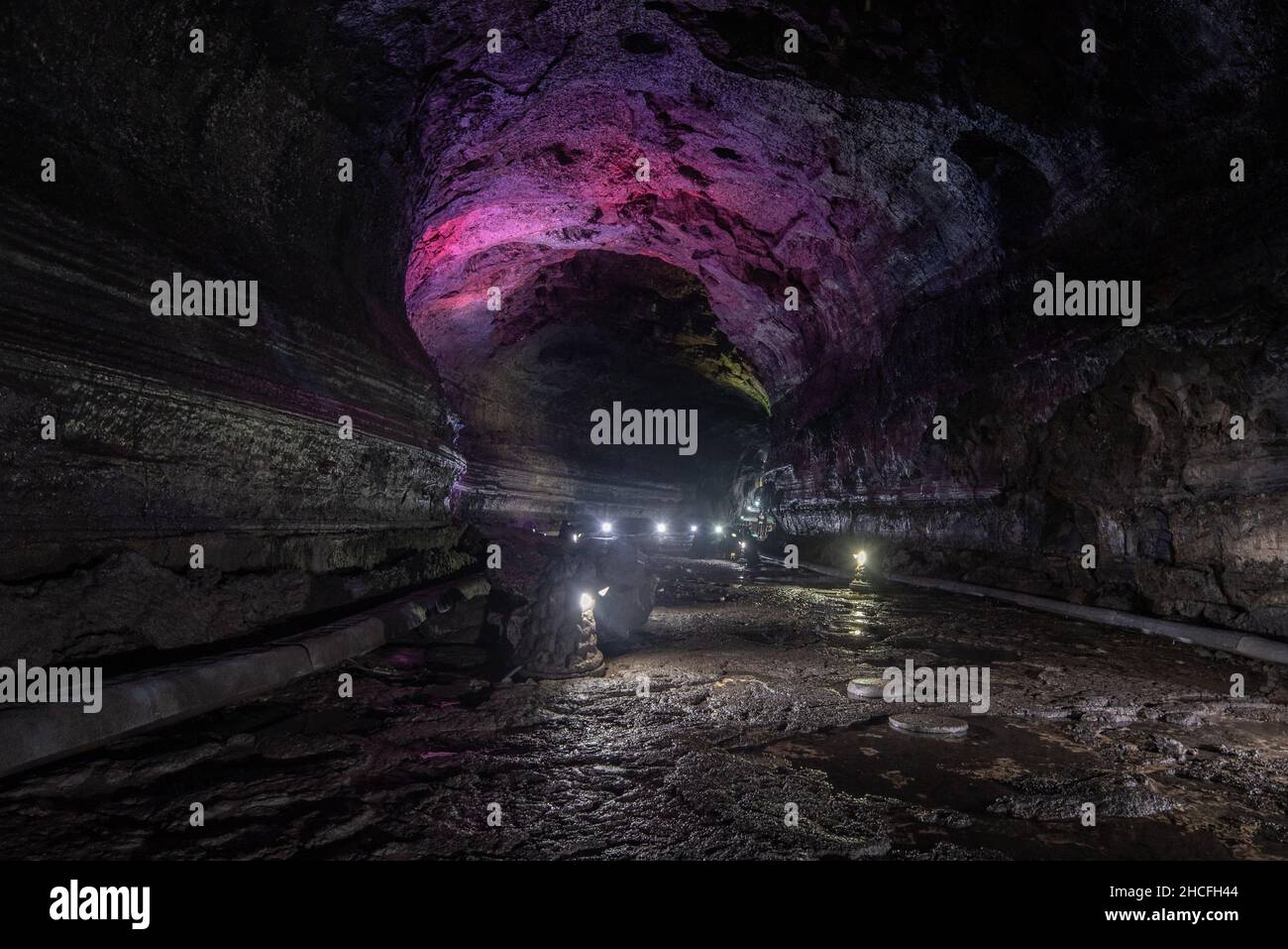 Beautiful shot of the dark Manjanggul Cave on Jeju Island, South Korea ...