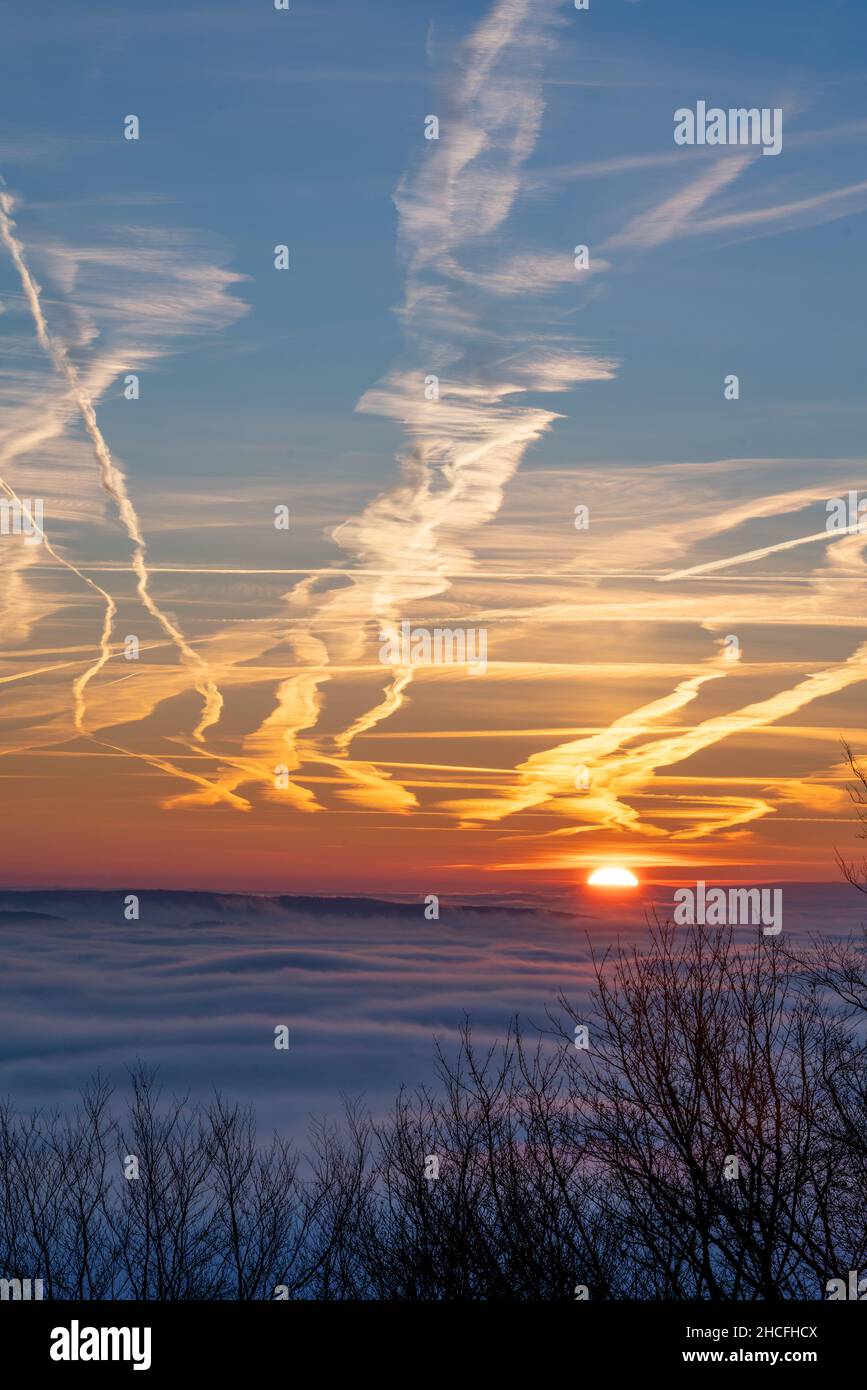 sunrise over a cloud inversion with vibrant colours Stock Photo - Alamy