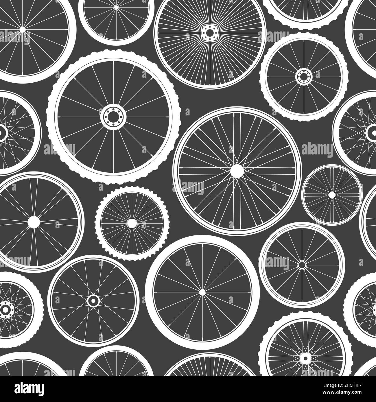 Seamless pattern with bicycle wheels. Bike rubber tyre silhouettes ...