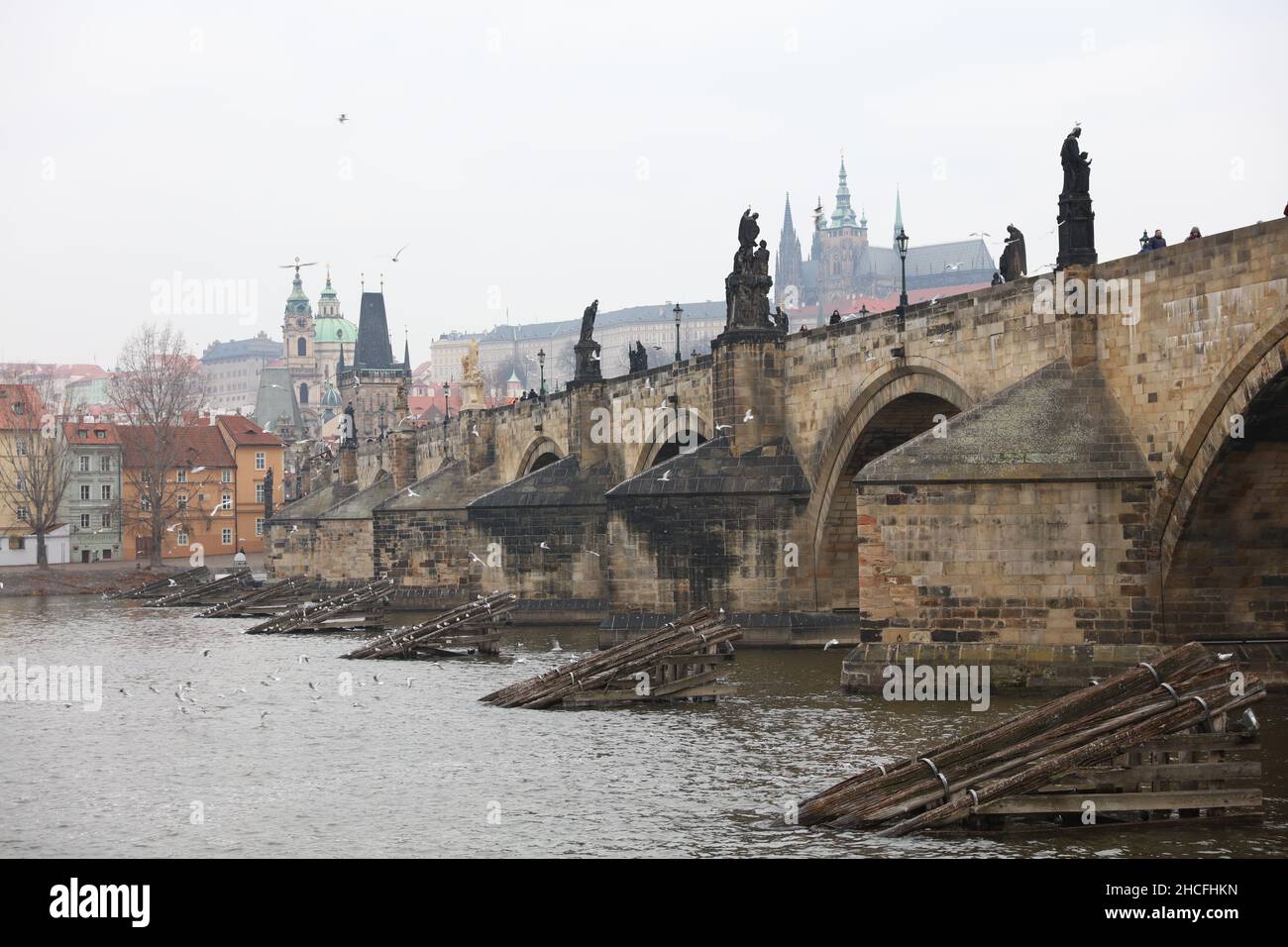 View of Charles Bridge. The medieval stone arch bridge in Prague, Czech ...