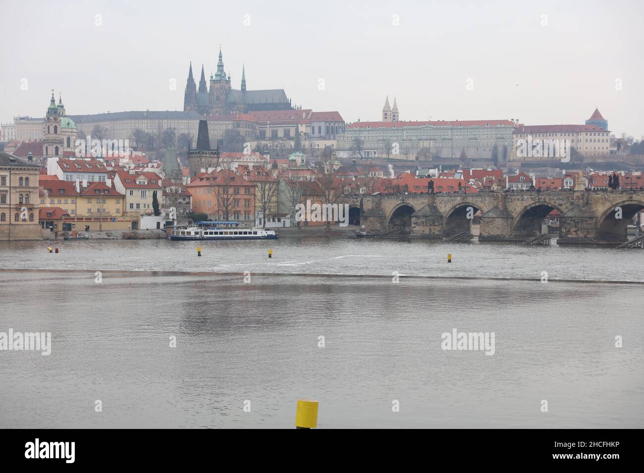 View of Charles Bridge. The medieval stone arch bridge in Prague, Czech ...