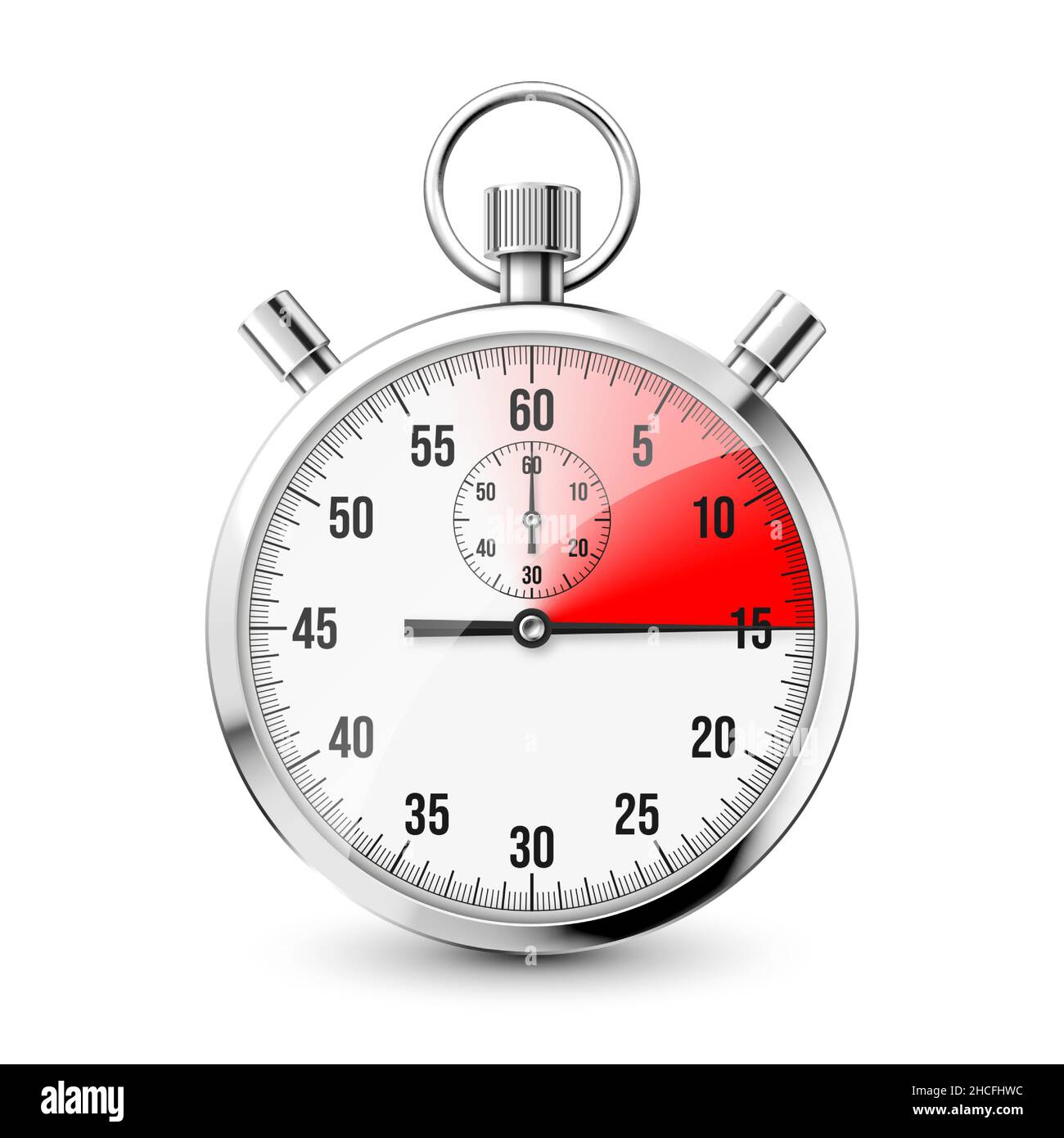 Realistic classic stopwatch icon. Shiny metal chronometer, time counter ...