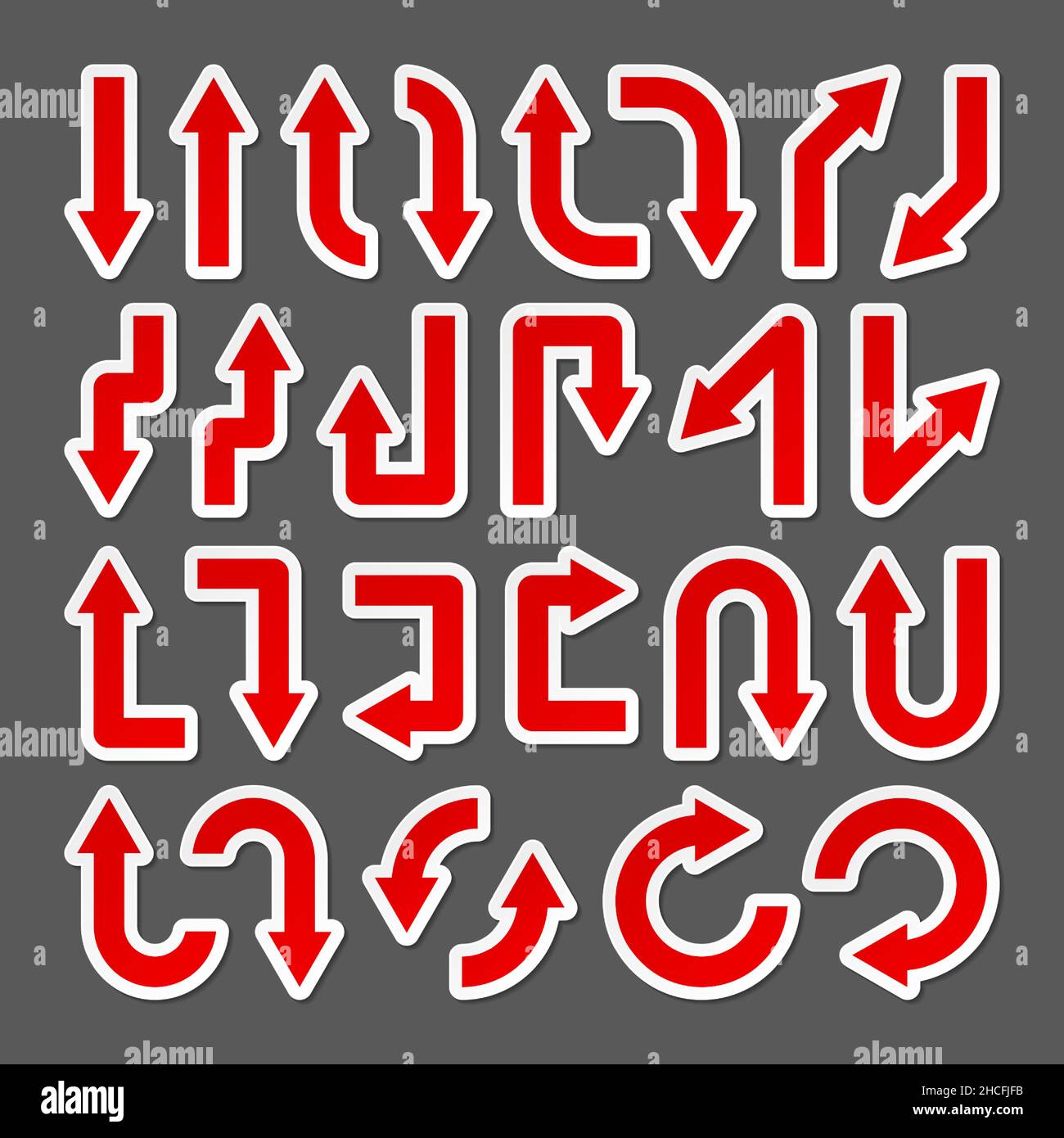 Colorful arrow stickers set. Red pointers collection. Simple arrows in ...