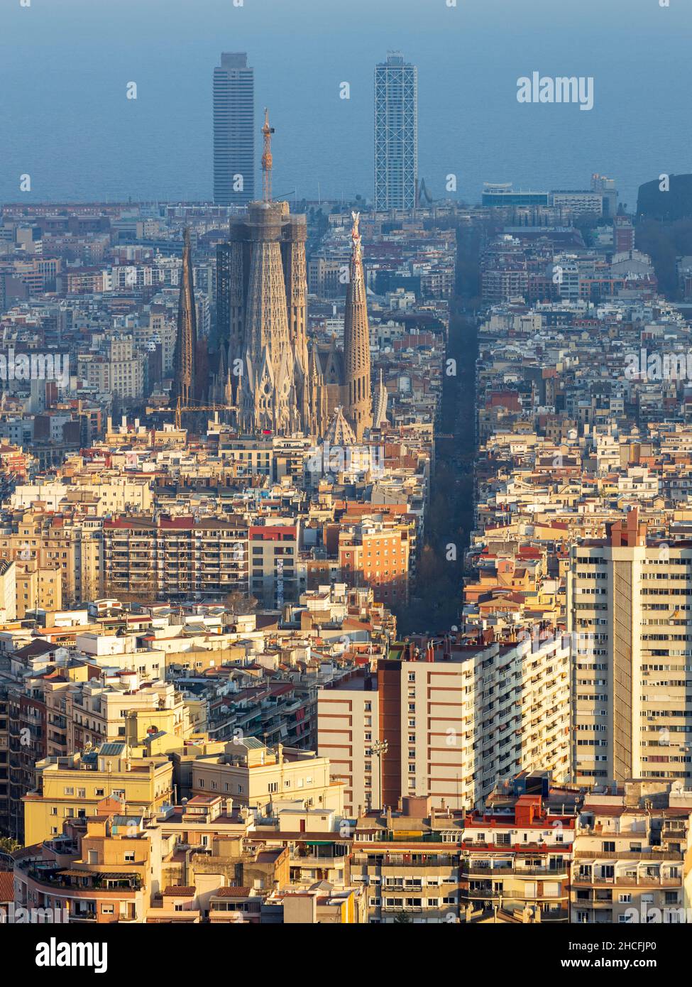 Beautiful view of a cityscape with historic buildings in Barcelona ...