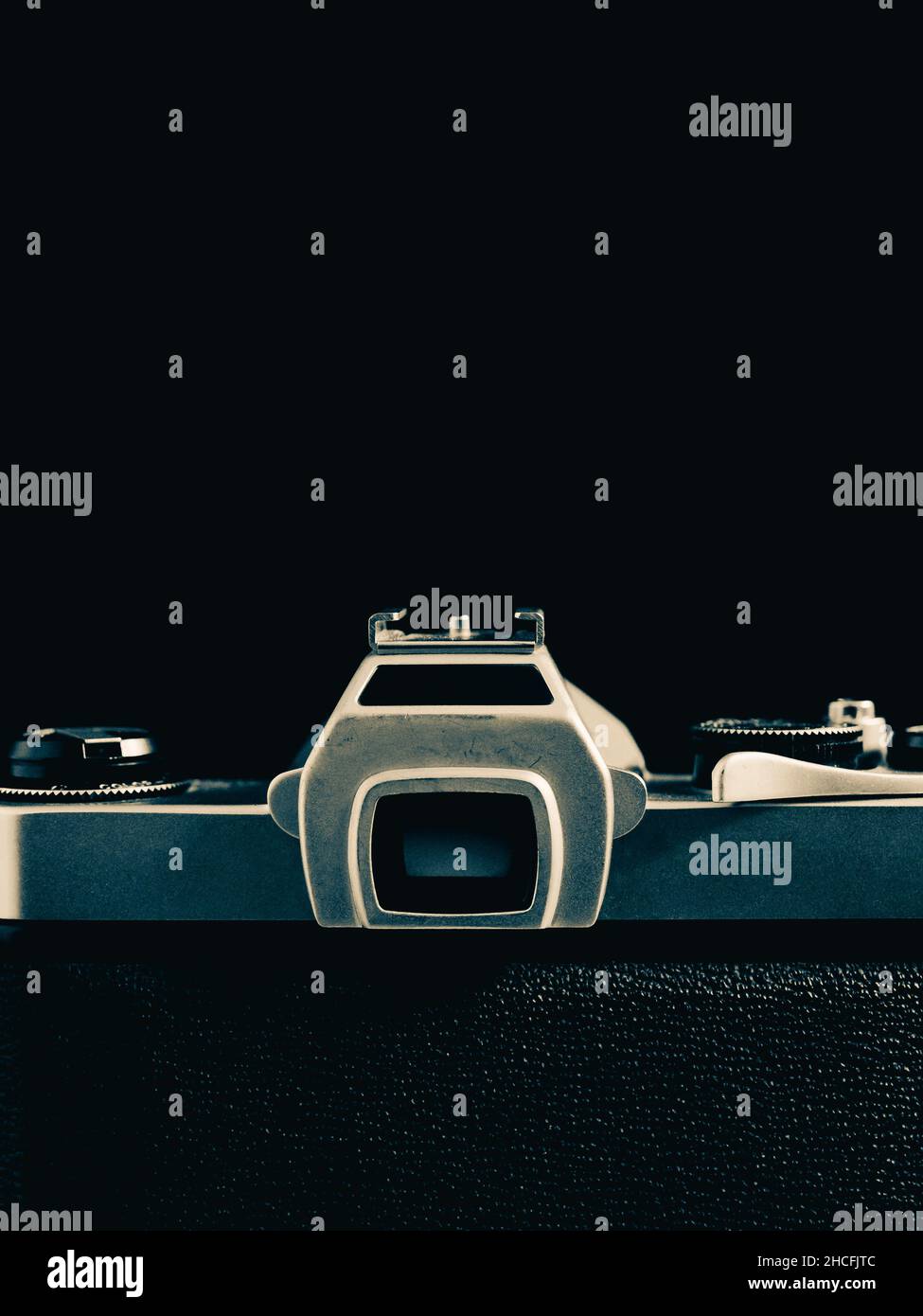 Rear view of analogue film camera in front of dark background Stock ...