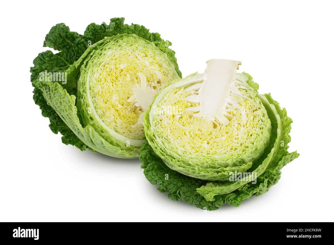 Savoy cabbage half isolated on white background with clipping path and ...