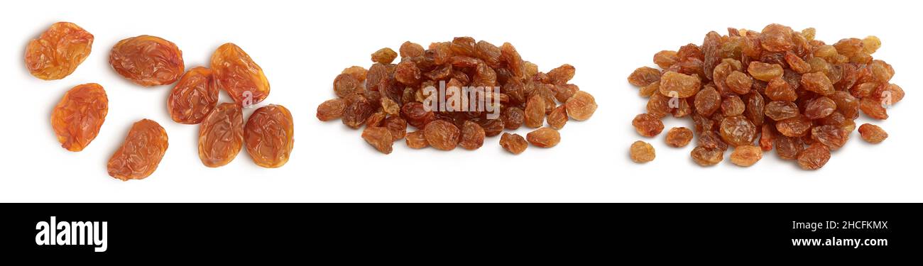 Brown raisin isolated on white background with clipping path. Top view ...