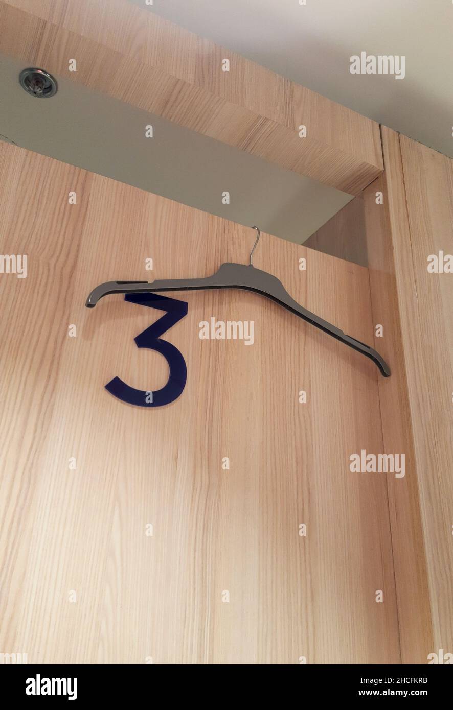 In the store's fitting room, an empty clothes rack hangs on the door ...