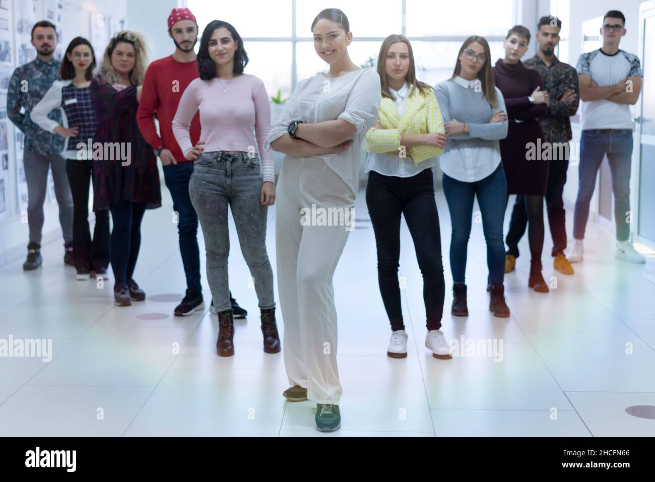 Cheerful Multicultural Students Posing Together inside University ...