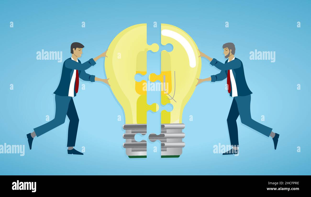 Cooperation about idea and development. Vector illustration. Dimension ...