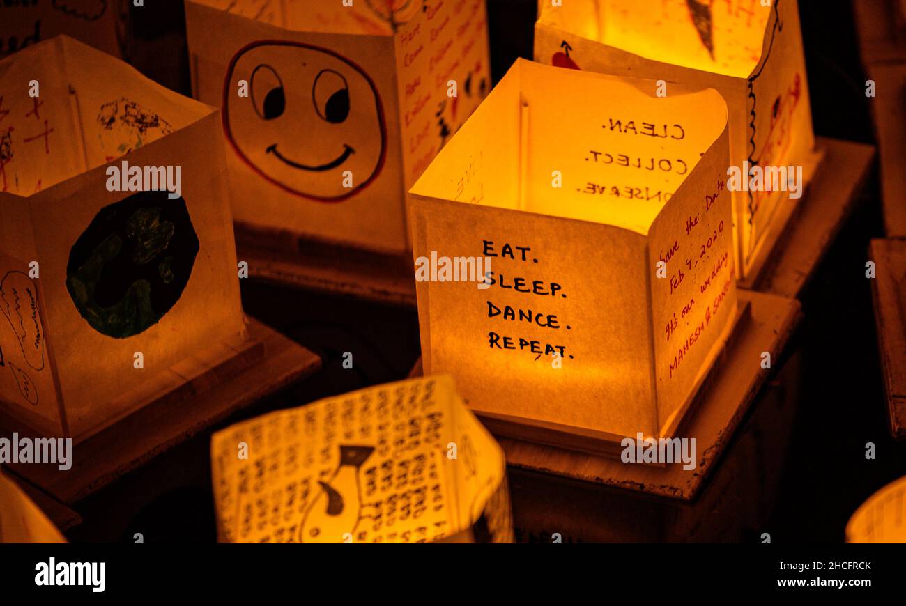 Handmade craft lamps on a reflecting surface Stock Photo - Alamy