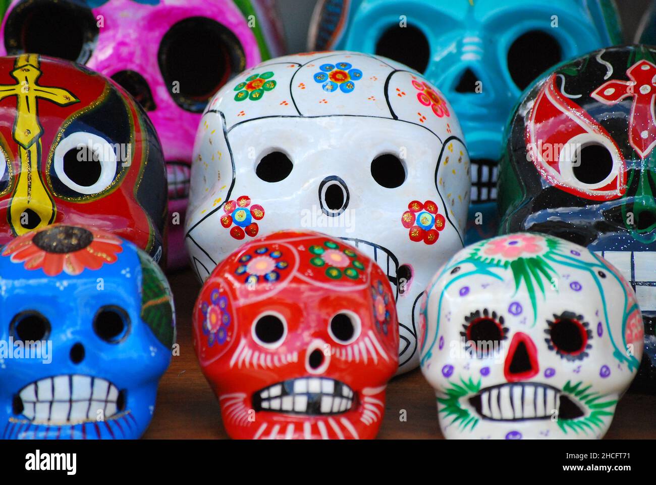 Colorful decorative skulls for a Spanish festival de las Calaveras ...