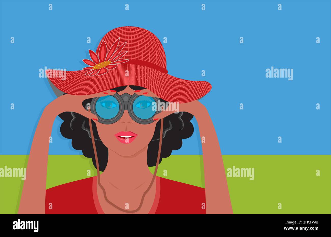 Curious woman with binoculars. Dimension 16:9 Stock Vector Image & Art ...