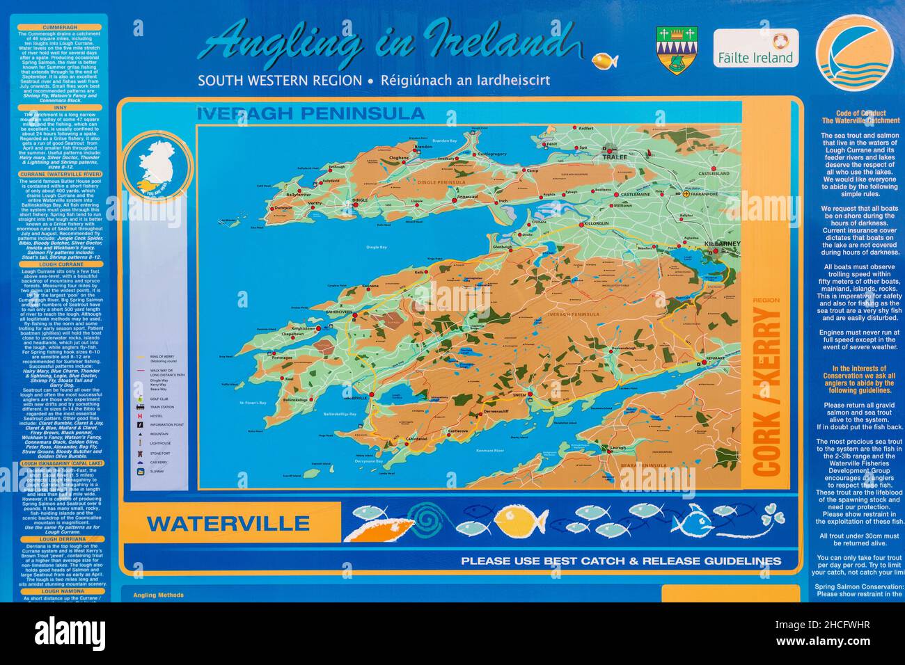 Iveragh Peninsula map, Waterville Town, County Kerry, Ireland Stock ...