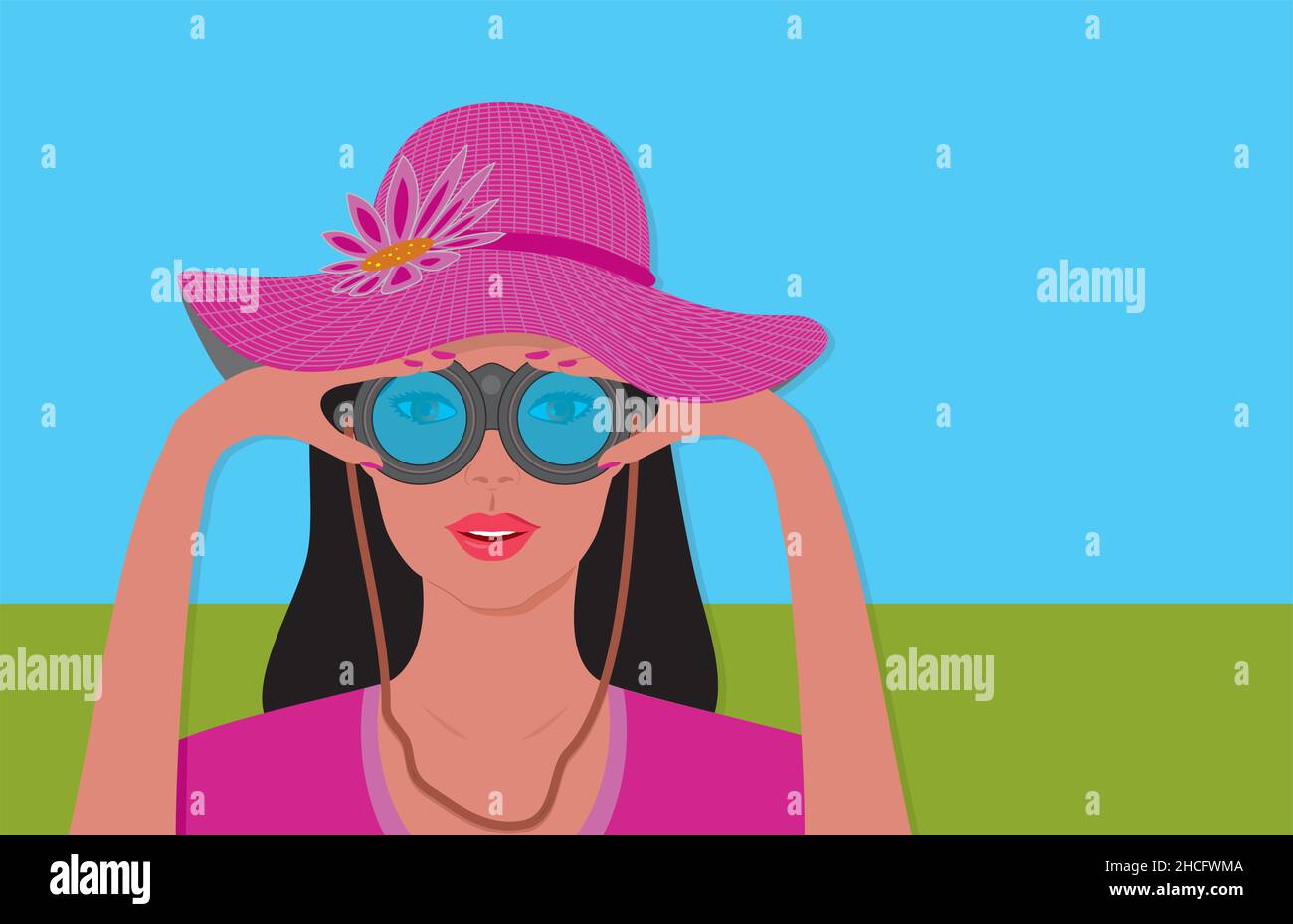 Curious woman with binoculars. Dimension 16:9 Stock Vector Image & Art ...