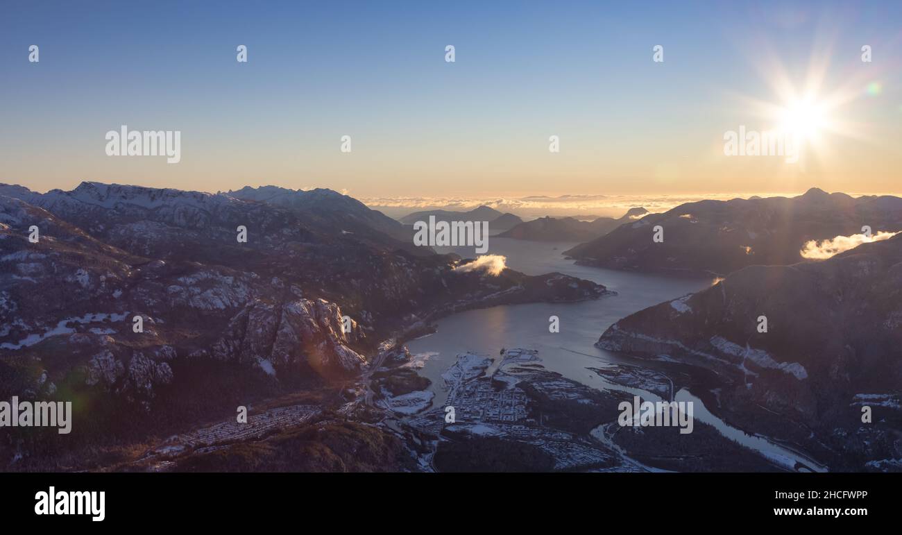 Aerial View of a small city, Squamish, in Howe Sound Stock Photo - Alamy